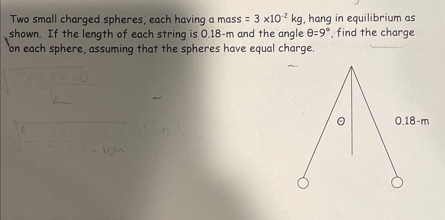 Solved Two small charged spheres, each having a mass | Chegg.com