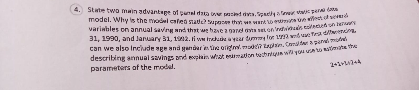 Solved State two main advantage of panel data over pooled | Chegg.com
