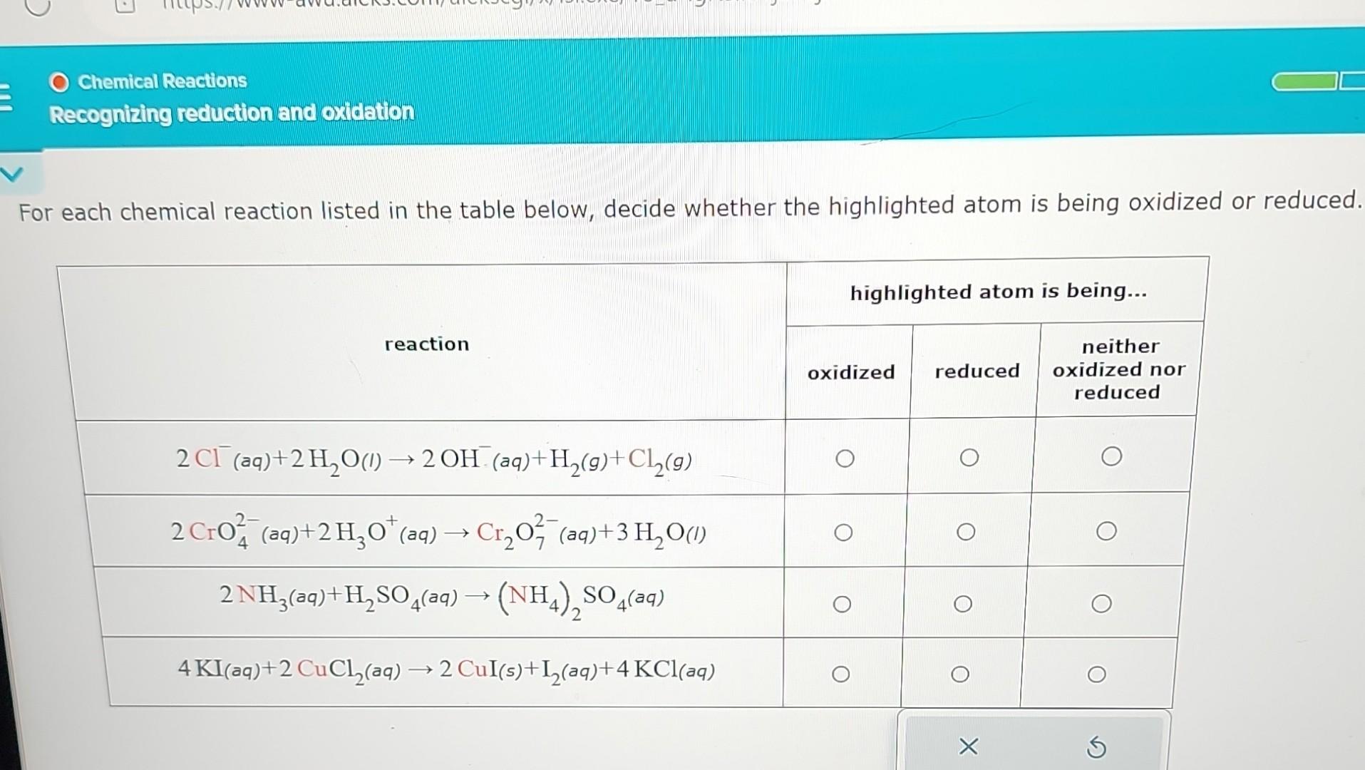 Solved For each chemical reaction listed in the table below, | Chegg.com
