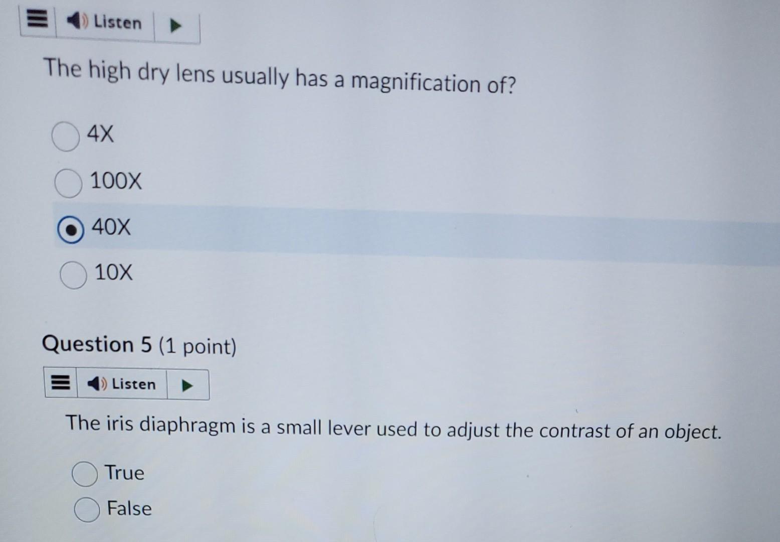 Solved The high dry lens usually has a magnification of? | Chegg.com