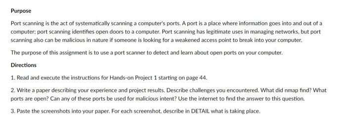 Solved Purpose Port scanning is the act of systematically | Chegg.com