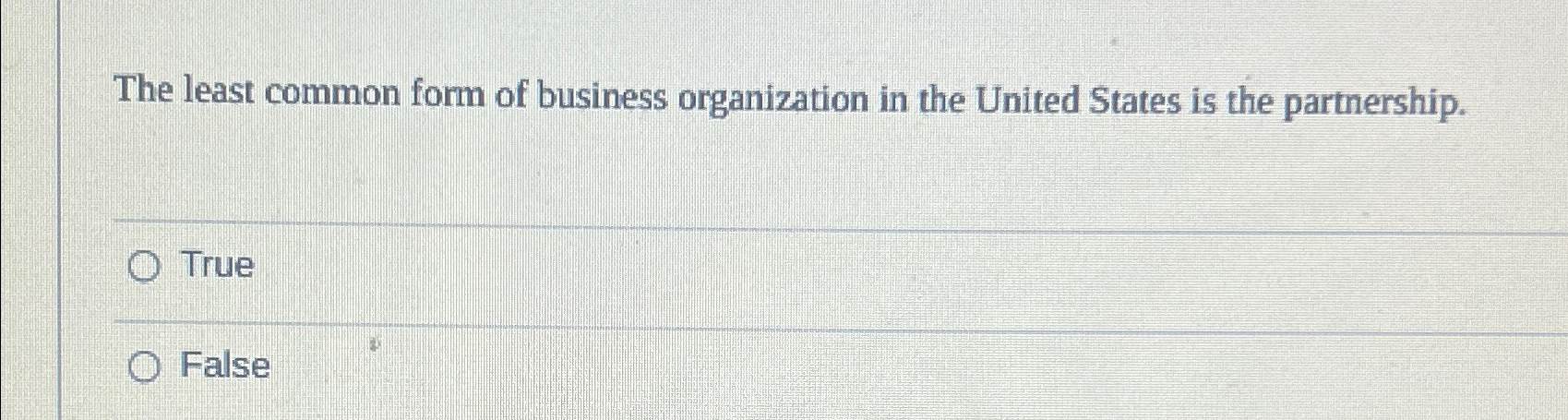 Solved The least common form of business organization in the | Chegg.com