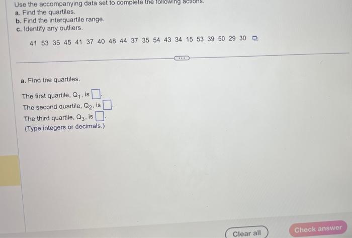 Solved Use the accompanying data set to complete the | Chegg.com