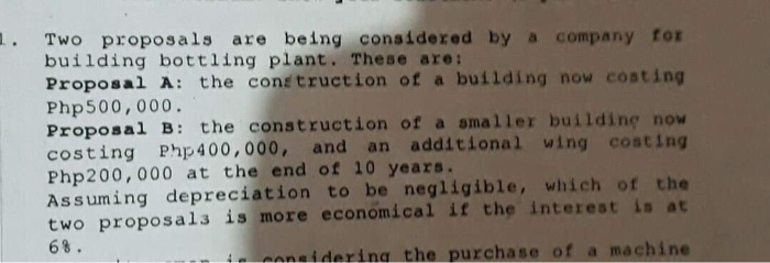 Solved Two proposals are being considered by a company for | Chegg.com