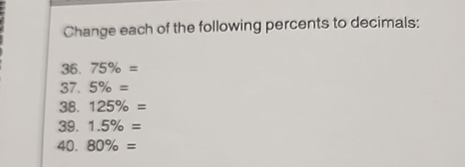 Solved Change each of the following percents to | Chegg.com