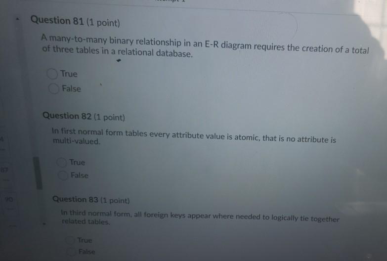 Solved Question 81 (1 point) A many-to-many binary | Chegg.com