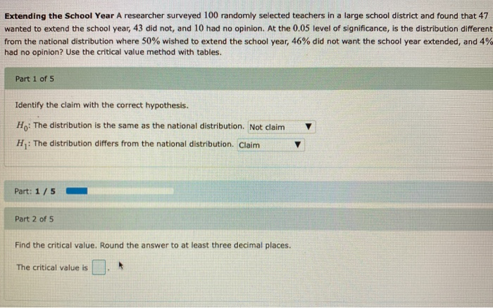 Solved Extending the School Year A researcher surveyed 100 | Chegg.com