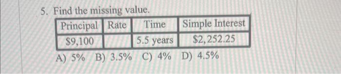 Solved 5. Find the missing value. | Chegg.com