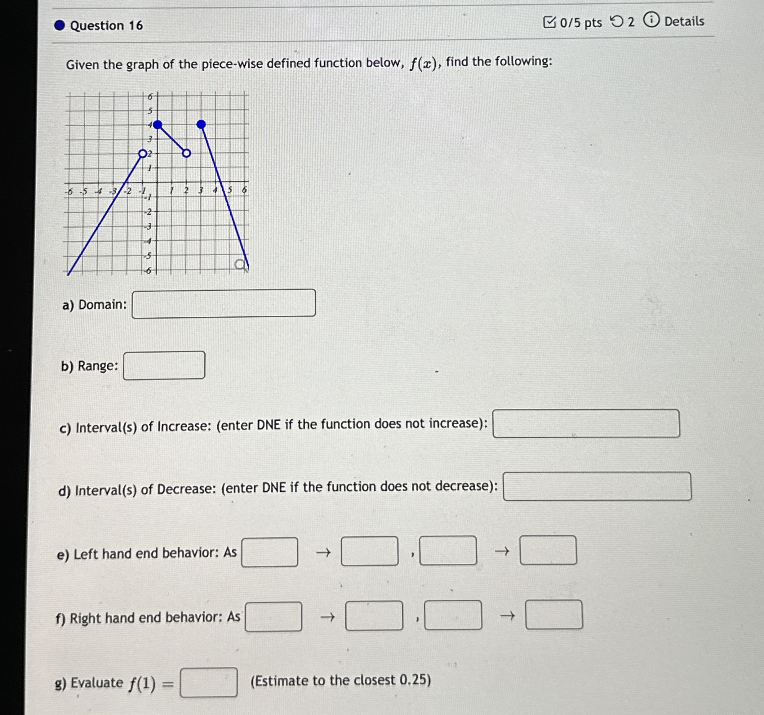 Solved Question 16Given the graph of the piece-wise defined | Chegg.com