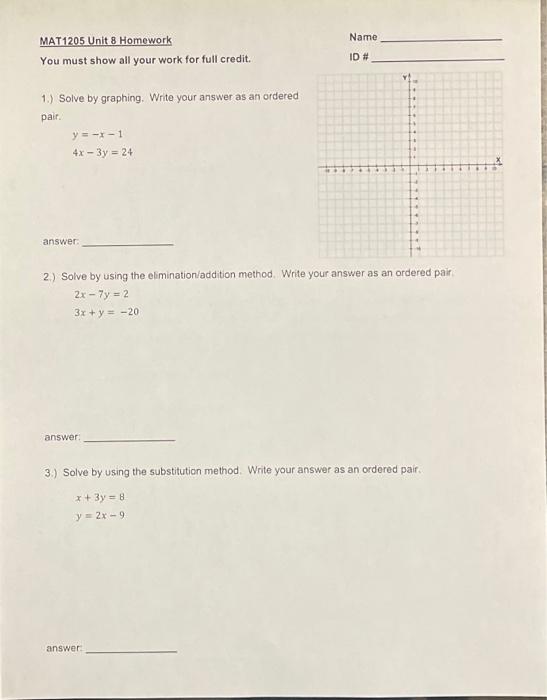 Solved MAT1205 Unit 8 Homework You must show all your work | Chegg.com