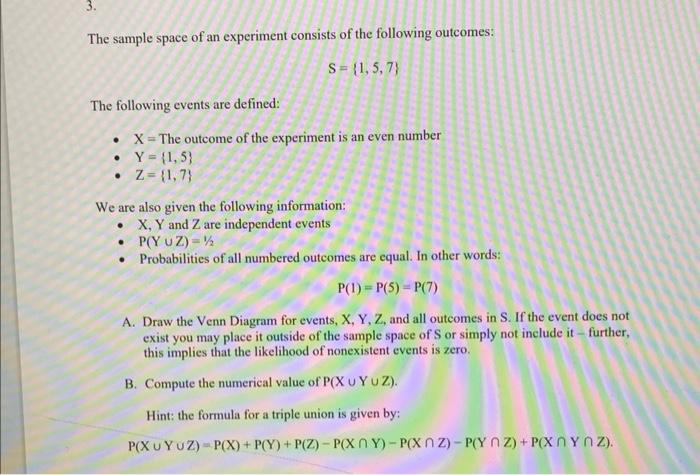 Solved The sample space of an experiment consists of the | Chegg.com