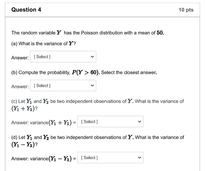 Solved The random variable Y has the Poisson distribution | Chegg.com