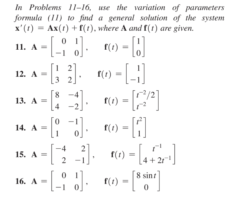 Solved In Problems 11-16, ﻿use the variation of parameters | Chegg.com