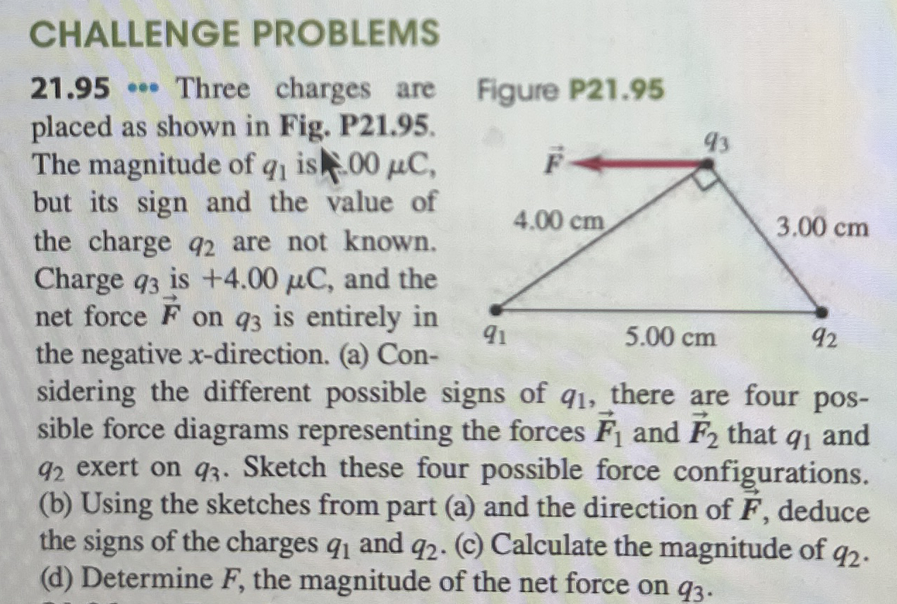 Solved CHALLENGE PROBLEMS21.95 ... ﻿Three charges are placed | Chegg.com