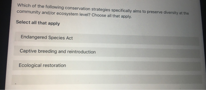 Solved Which of the following conservation strategies | Chegg.com