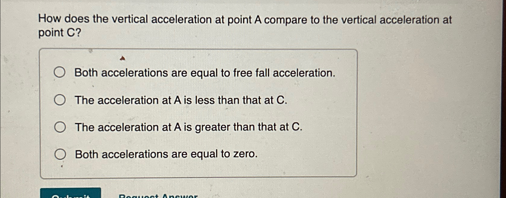 Solved How does the vertical acceleration at point A compare | Chegg.com