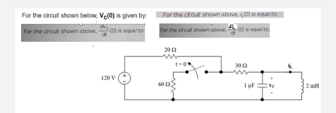 Solved For the circuit shown below, Vc(0) is given by: dvc | Chegg.com