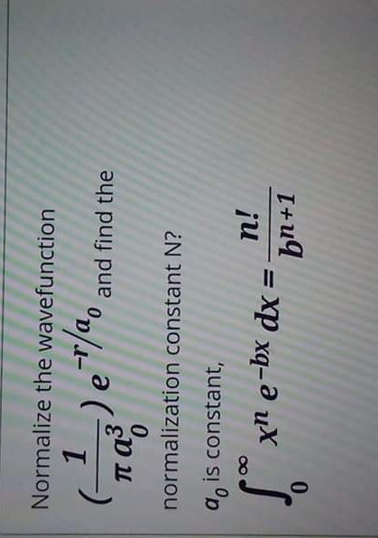 Solved er/a , πα az Normalize the wavefunction 1 and find | Chegg.com