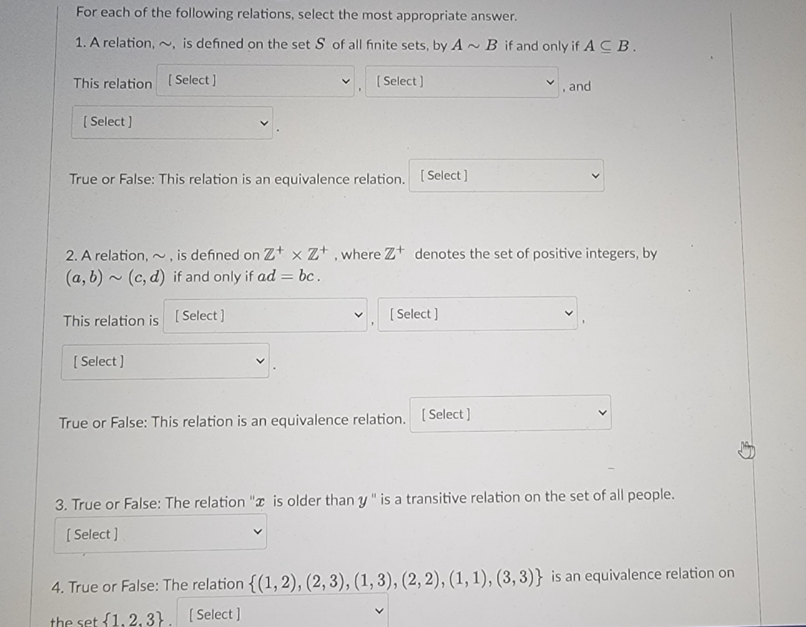 Solved For each of the following relations, select the most | Chegg.com