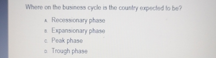 Solved Where on the business cycle is the country expected | Chegg.com