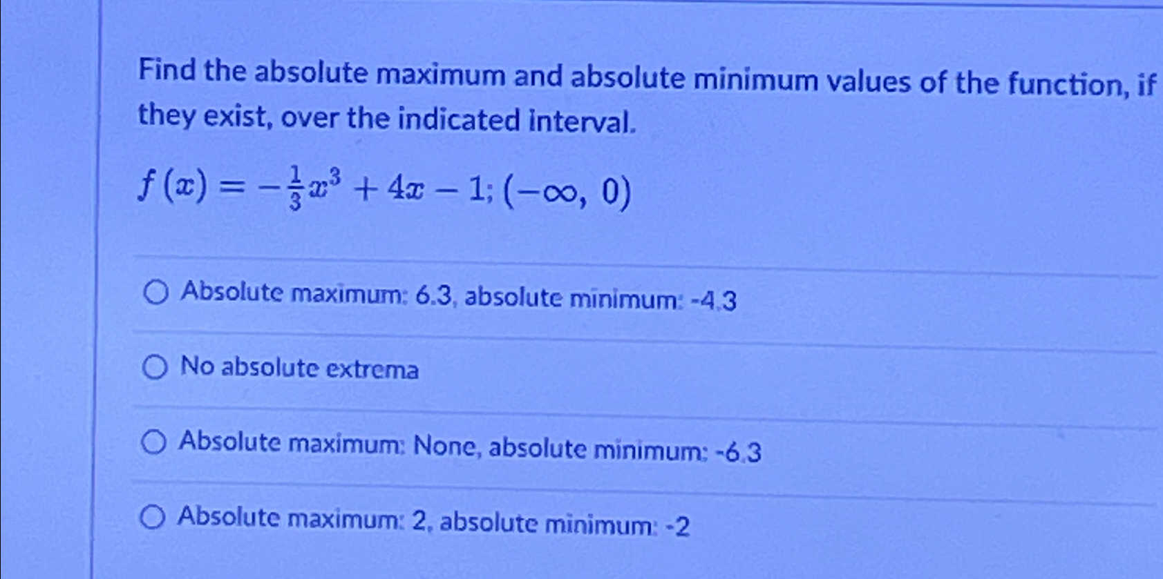 Solved Find the absolute maximum and absolute minimum values | Chegg.com