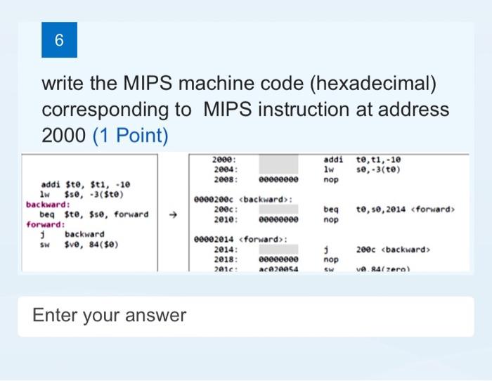 Solved write the MIPS machine code (hexadecimal) | Chegg.com