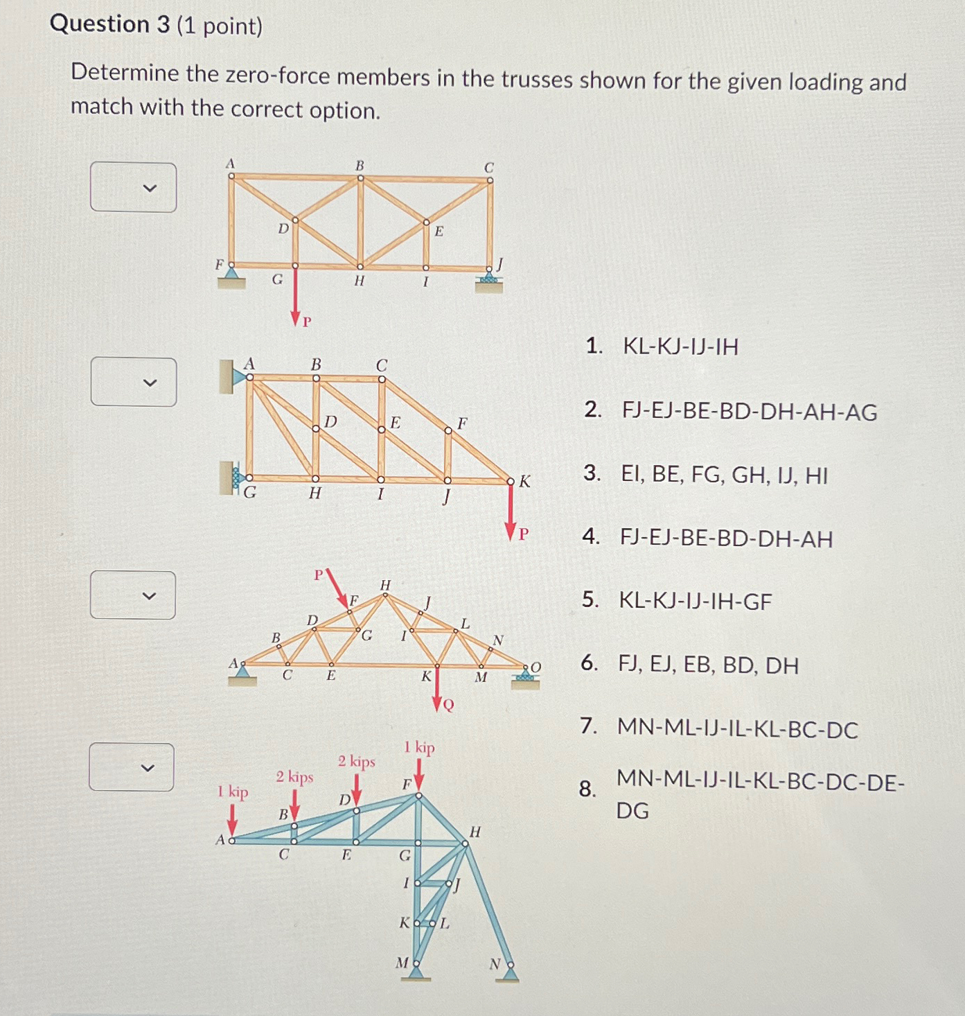 Solved Question 3 (1 ﻿point)Determine the zero-force members | Chegg.com