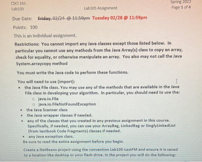Lab105 Lab105 Assignment Page 1 of Due Date: | Chegg.com