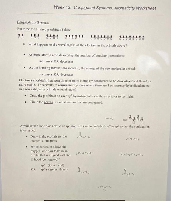 Solved Week 13: Conjugated Systems, Aromaticity Worksheet | Chegg.com