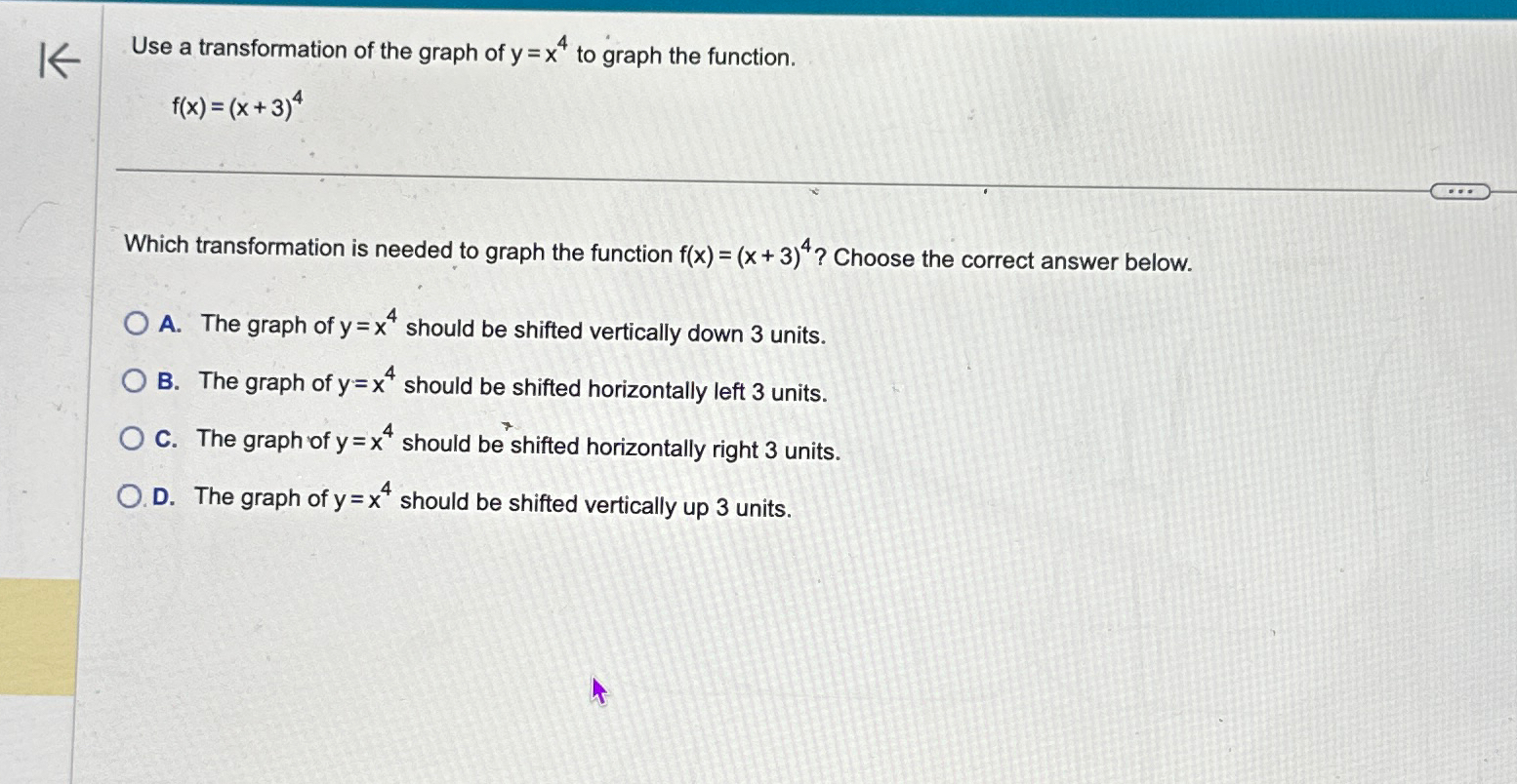 Solved Use a transformation of the graph of y=x4 ﻿to graph | Chegg.com