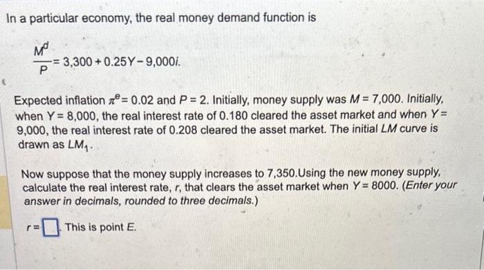 Solved In a particular economy, the real money demand | Chegg.com