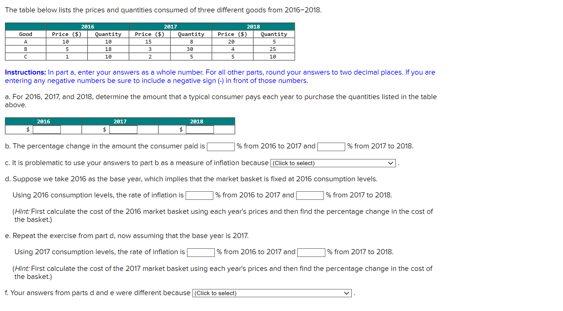 Solved The table below lists the prices and quantities | Chegg.com