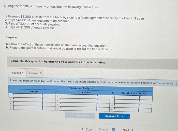 Solved During the month, a company enters into the following | Chegg.com
