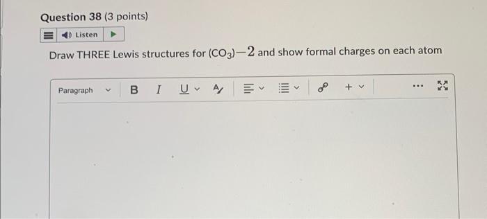 Solved Draw THREE Lewis structures for (CO3)−2 and show | Chegg.com