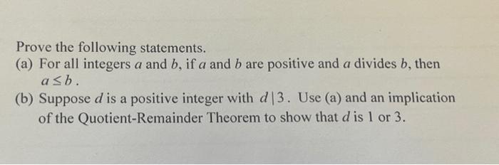 Solved Prove the following statements. (a) For all integers | Chegg.com
