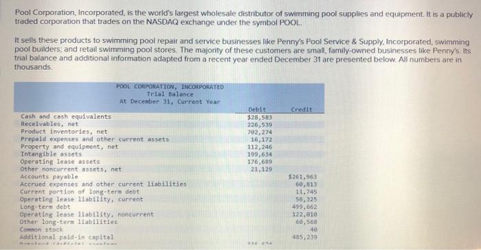 Solved Pool Corporation, Incorporated, is the world's | Chegg.com