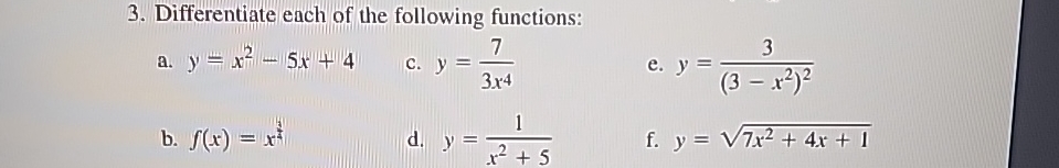 Solved Differentiate each of the following | Chegg.com