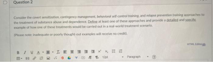 Solved Question 2 Consider the covert sensitization, | Chegg.com