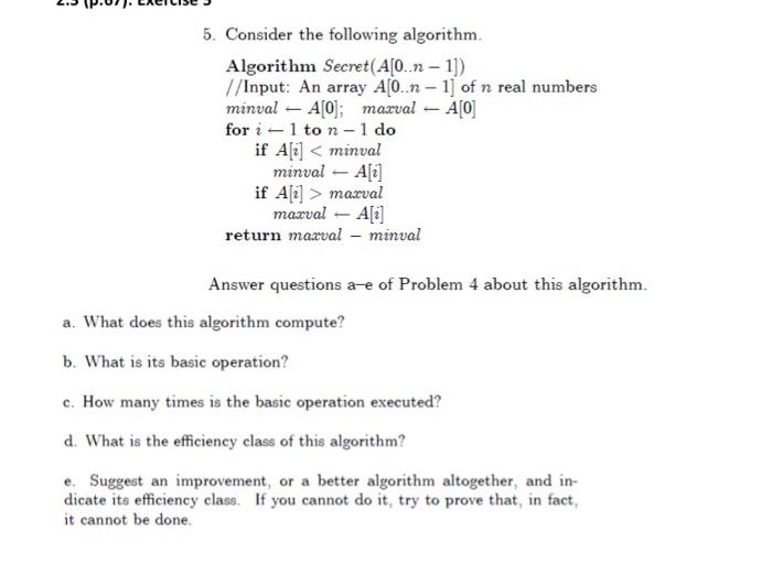 Solved 5 Consider The Following Algorithm Algorithm Secret