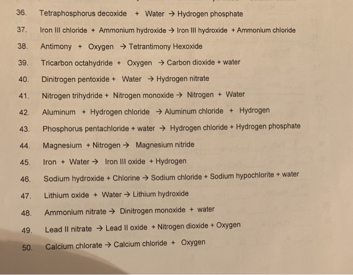 36. Tetraphosphorus decoxide + Water → Hydrogen | Chegg.com
