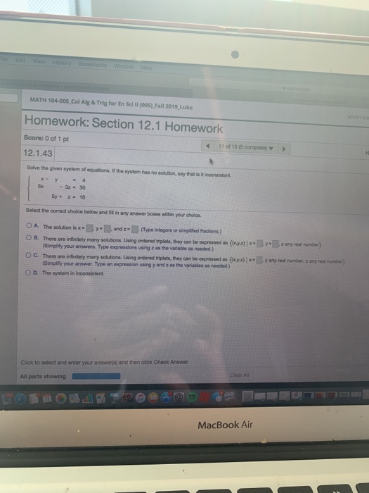 Solved MATH 104-005_Col Alg & Trig for En Sc (005). Fall | Chegg.com