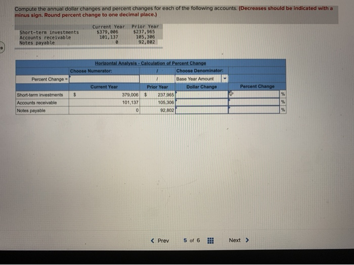 Solved Compute the annual dollar changes and percent changes | Chegg.com