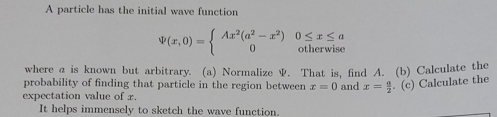 Solved A particle has the initial wave function - 1 (0,0) | Chegg.com