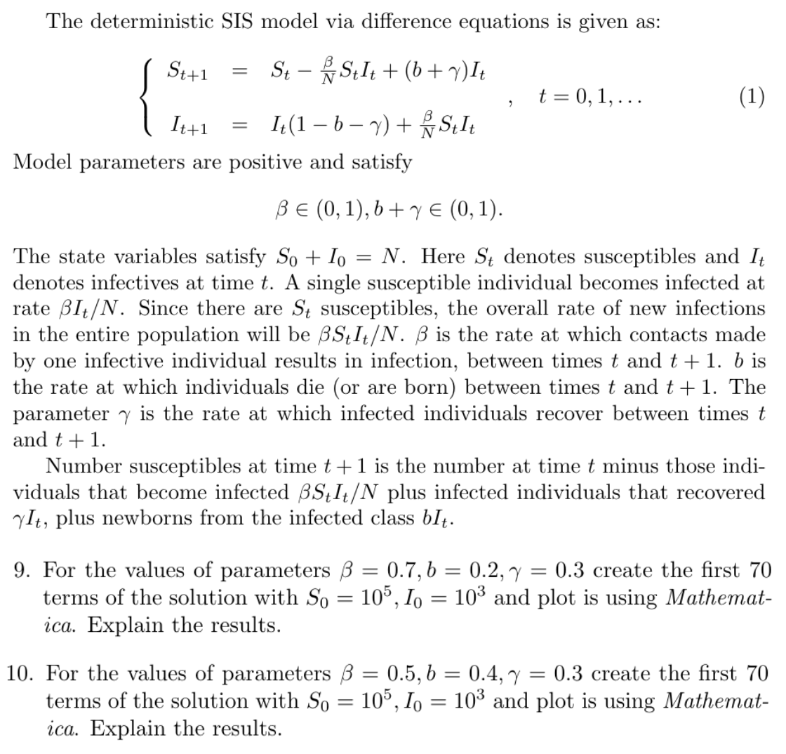 Solved The deterministic SIS model via difference equations | Chegg.com