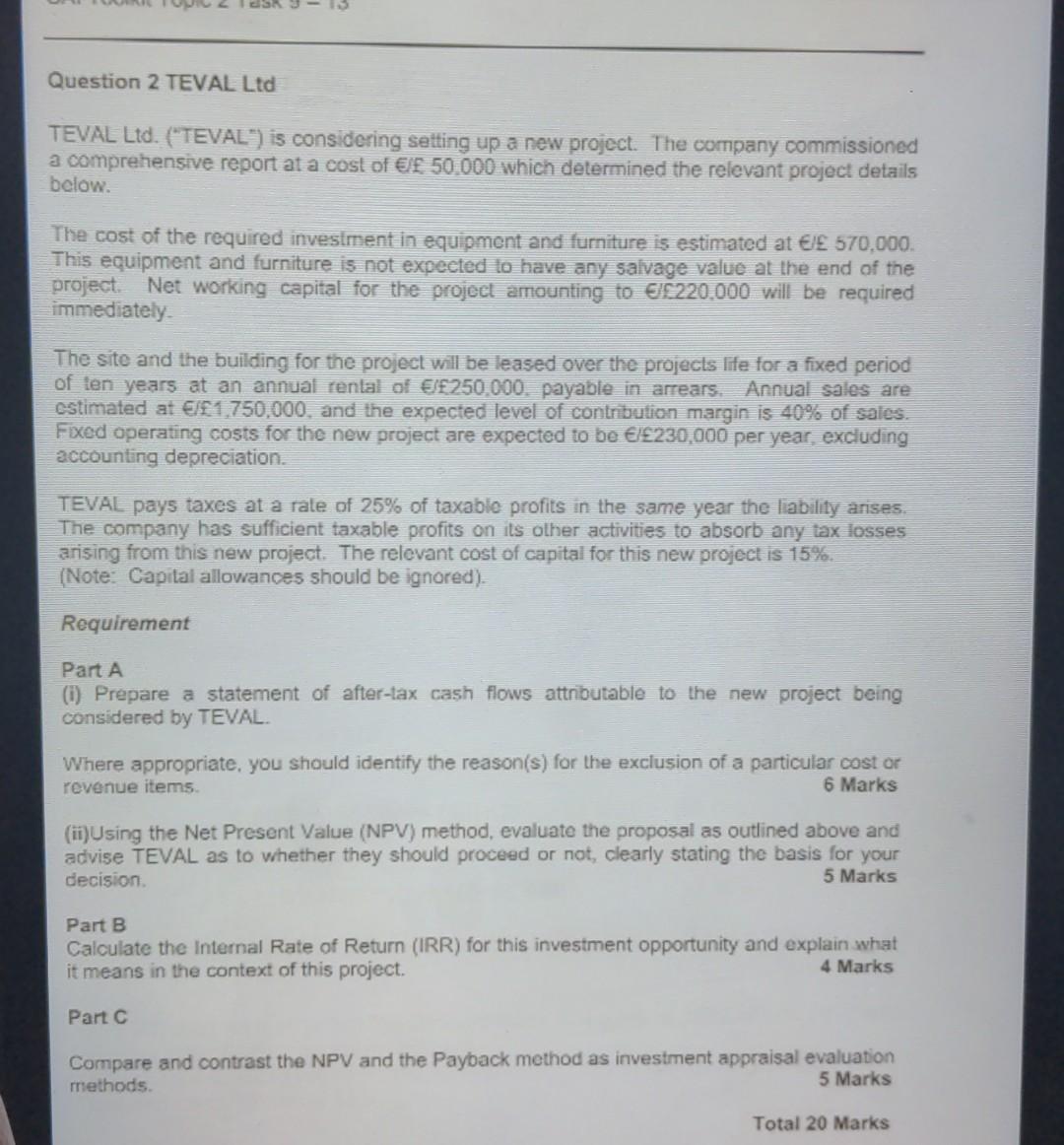 Solved Question 2 TEVAL Ltd TEVAL Ltd. ("TEVAL") is | Chegg.com