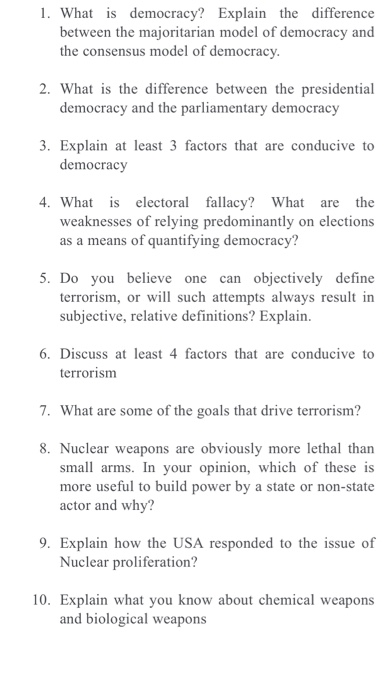 1. What is democracy? Explain the difference between | Chegg.com