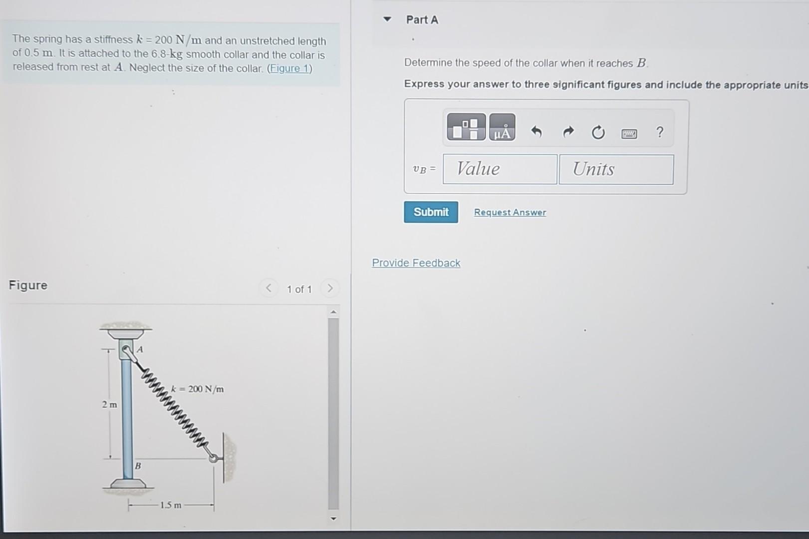 Solved The spring has a stiffness k=200 N/m and an | Chegg.com