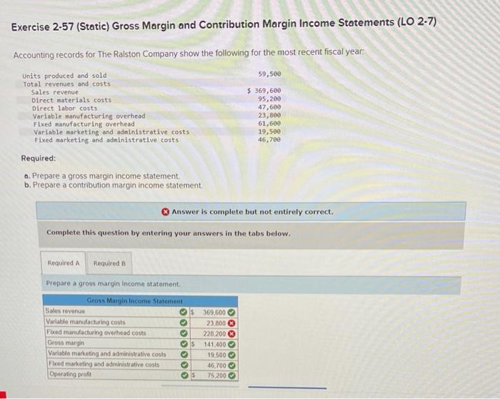 Solved Exercise 2-57 (Static) Gross Margin and Contribution | Chegg.com