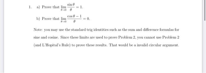 Solved 2. Use Problem 1 to prove that dxdsinx=cosx and | Chegg.com