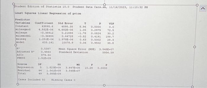 Solved Part 1: Model Building A. Global F Test: run a test | Chegg.com